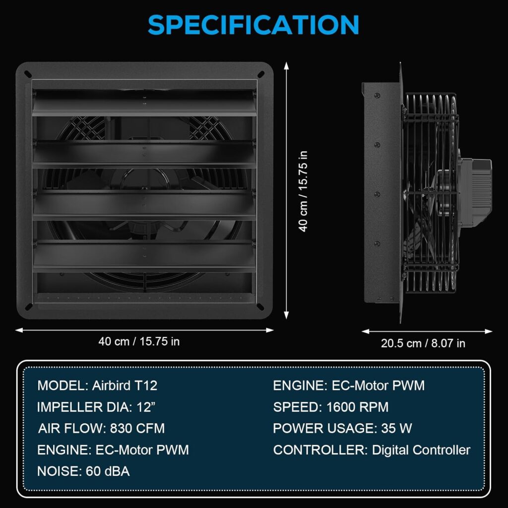 12 Inch Shutter Exhaust Fan with Temperature Humidity Controller