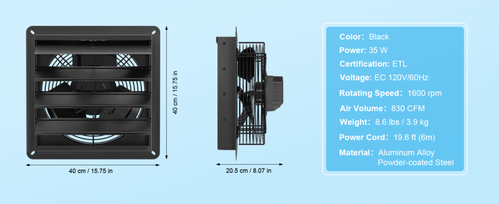 12 Inch Shutter Exhaust Fan with Temperature Humidity Controller
