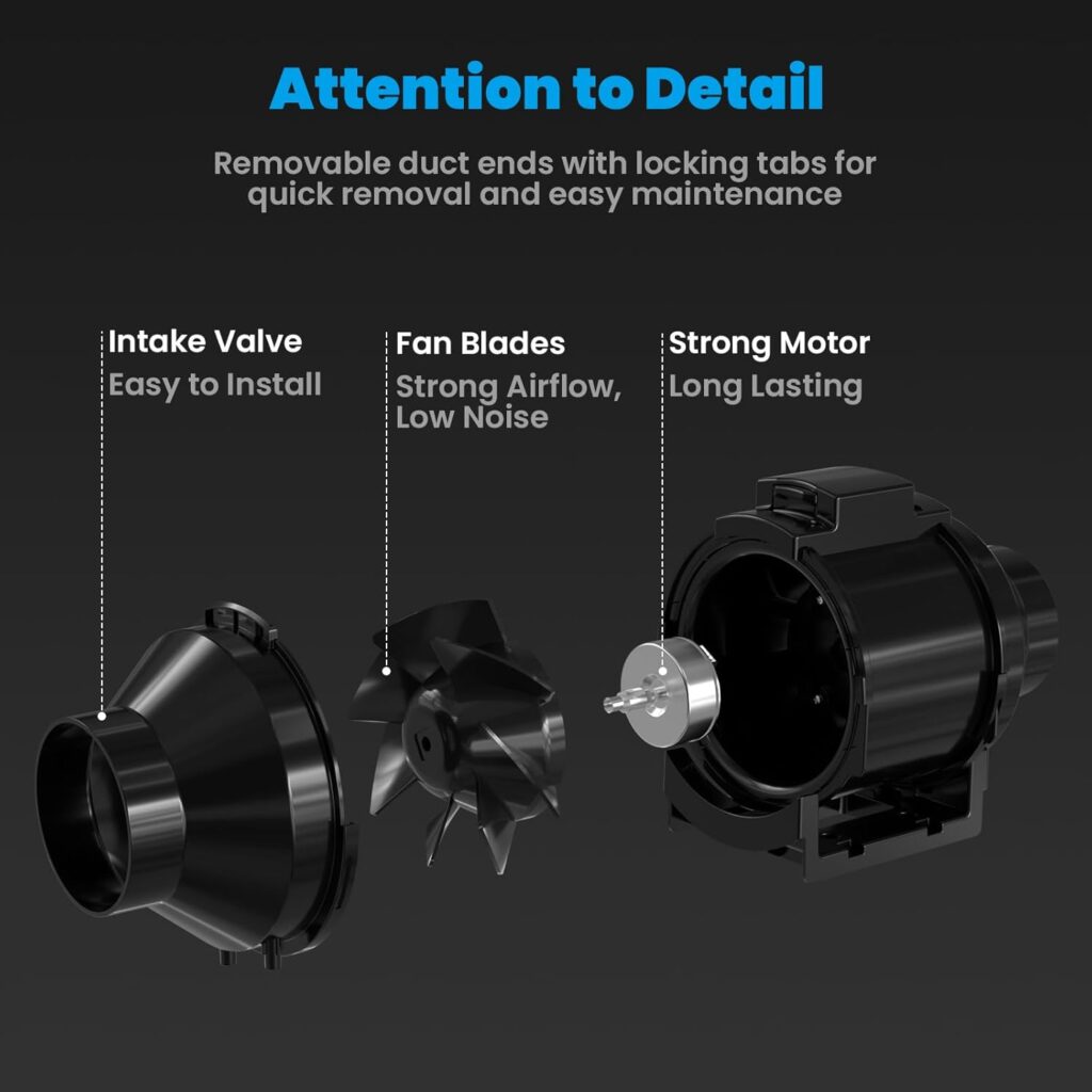 Quiet 4” Inline Dust Fan 208 CFM Ventilation Fan with Speed Controller ...