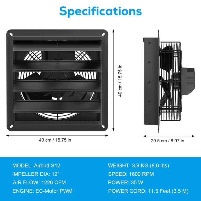 576 CFM 10 Inch Shutter Exhaust Fan | AirBird S10